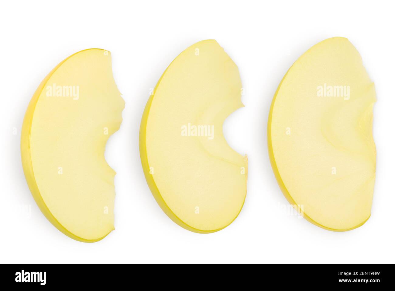 yellow apple slices isolated on white background with clipping path and ...