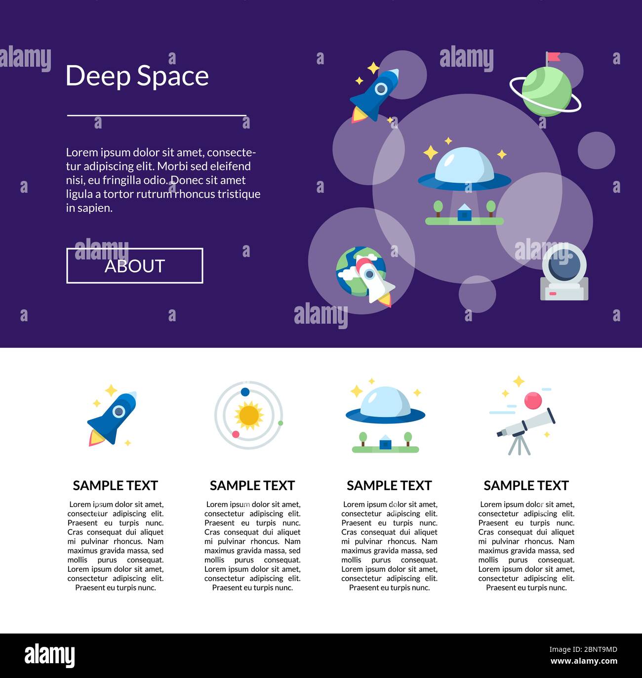 Vector flat space icons landing page template illustration Stock Vector ...