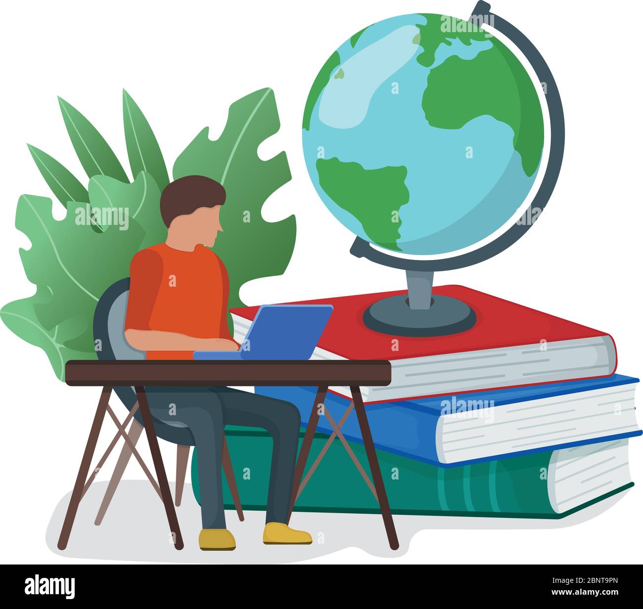 Concept online study, tiny man sitting book stack isolated on white ...