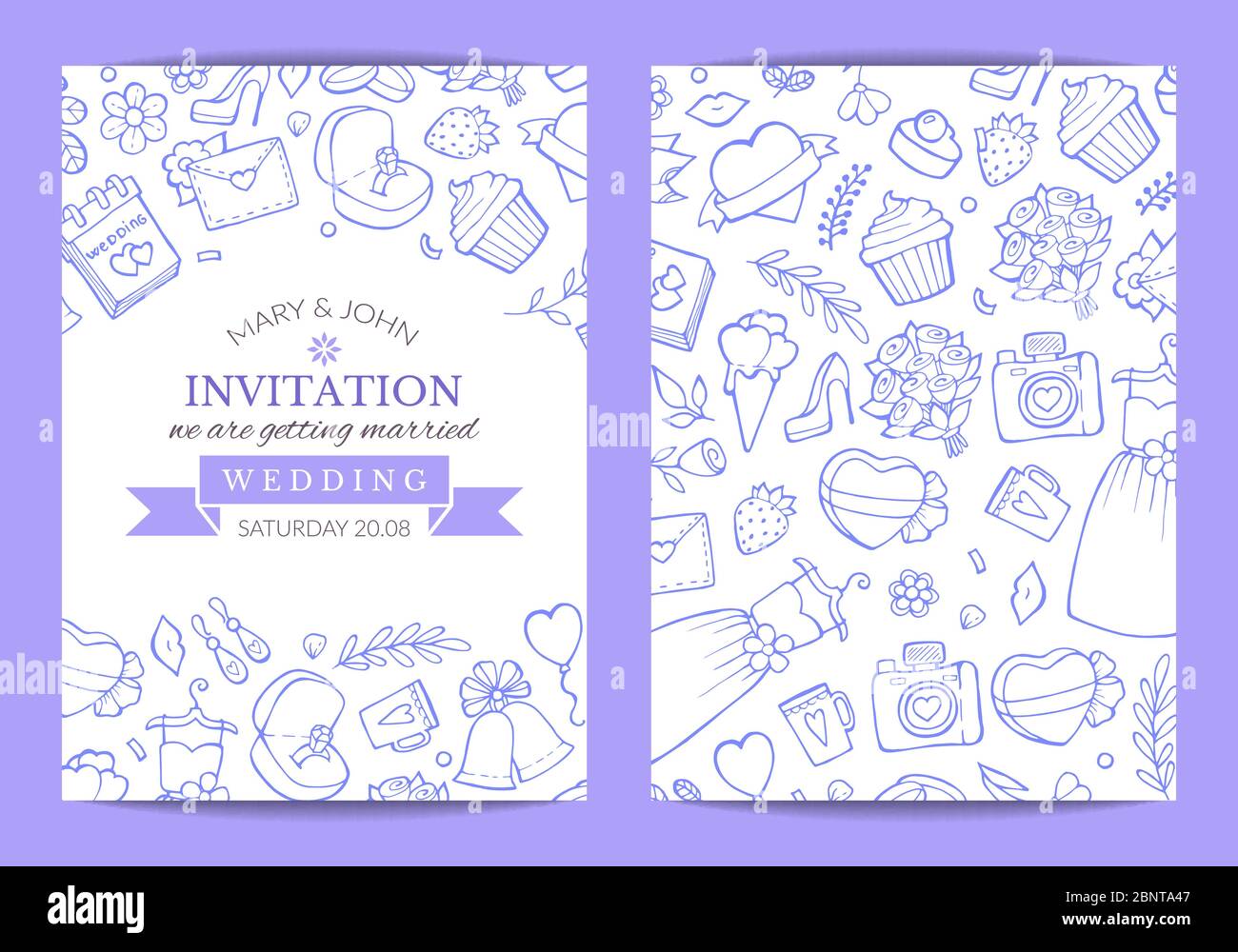 Vector doodle wedding invitation template poster illustration Stock ...