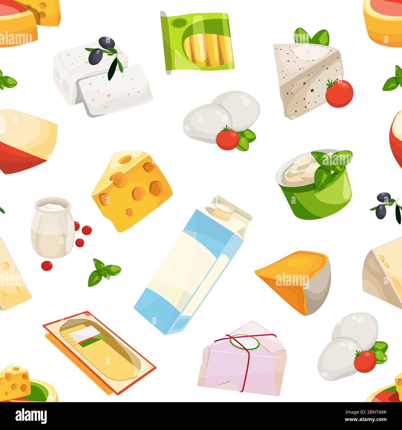Vector cartoon dairy and cheese products pattern or background ...