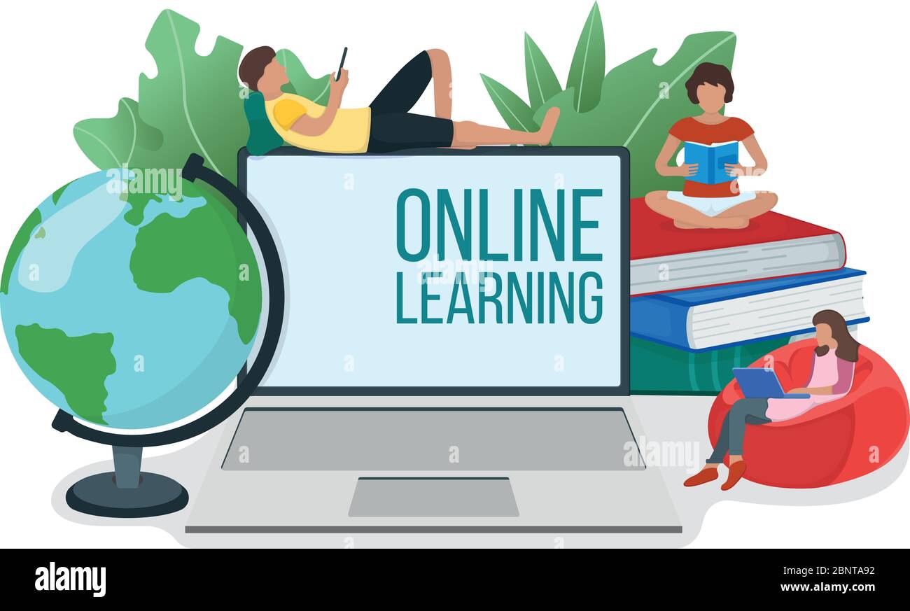 Concept online study, e learning modern technology isolated on white ...