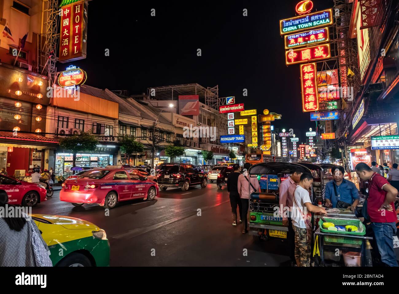 Yaowarat, Bangkok / Thailand - February 11, 2020: Traffic jam in Yaowarat Road, tourists are ...
