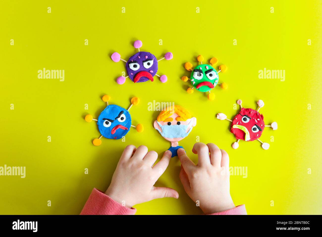 Viral epidemic influenza and Coronavirus. Clay characters on yellow ...