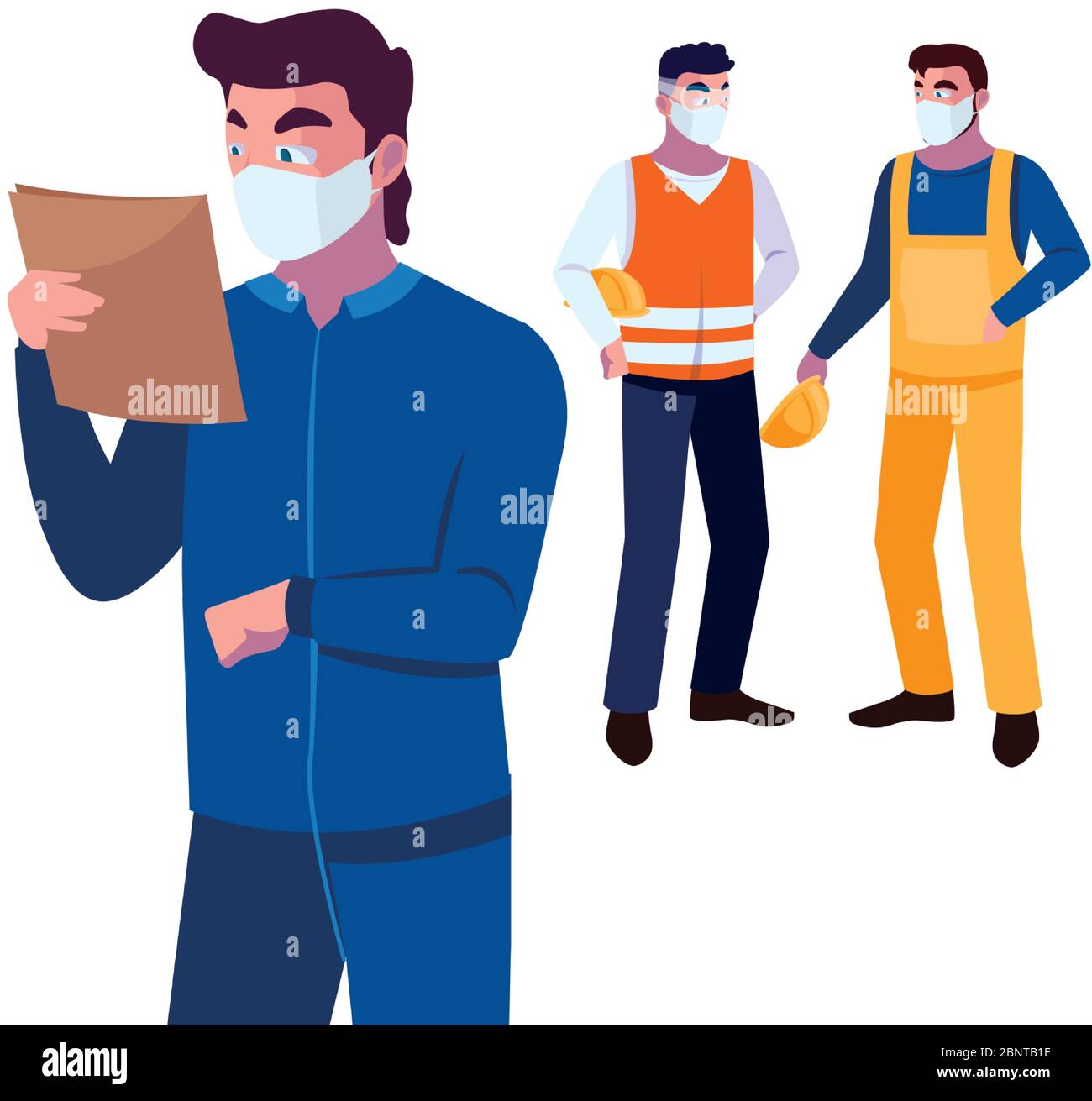 Industry operators wearing face masks at work vector illustration ...
