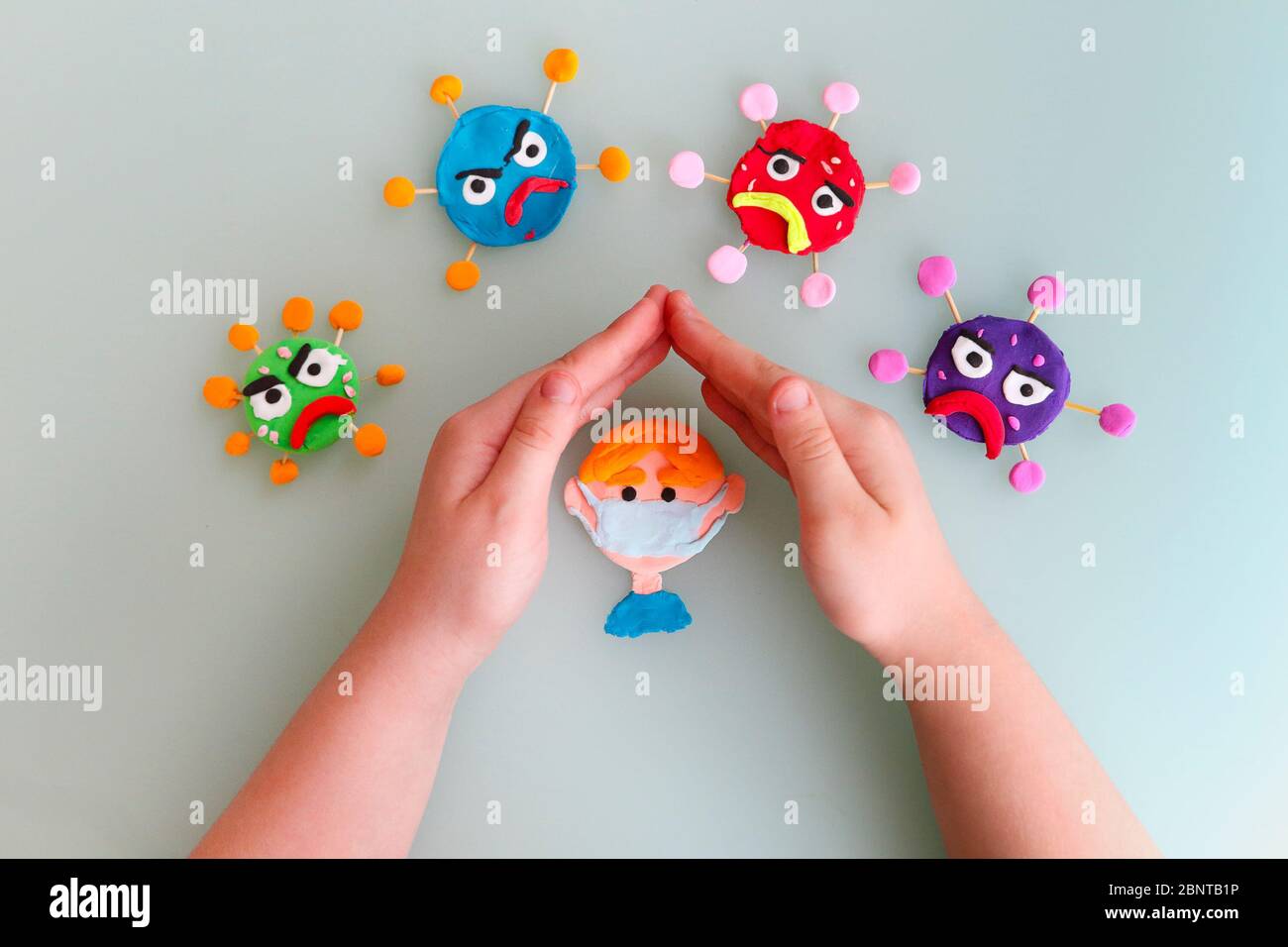 Viral epidemic influenza and Coronavirus. Clay characters on yellow ...