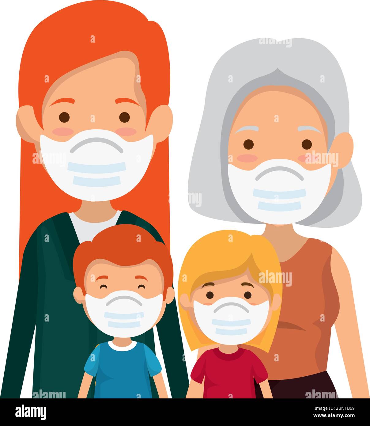 mother with grandmother and children using face mask Stock Vector Image ...