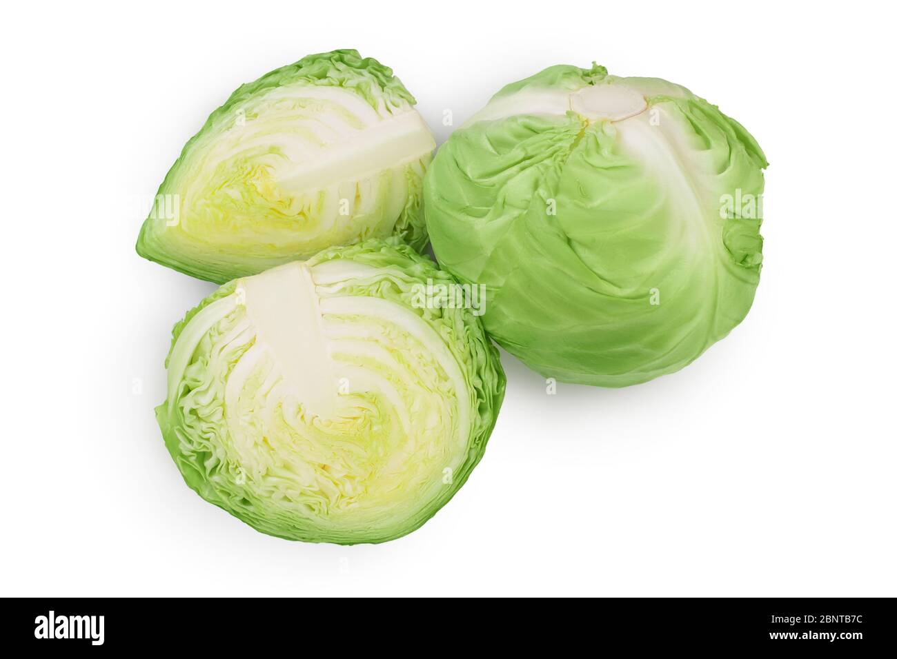 Green cabbage with half isolated on white background with clipping path ...