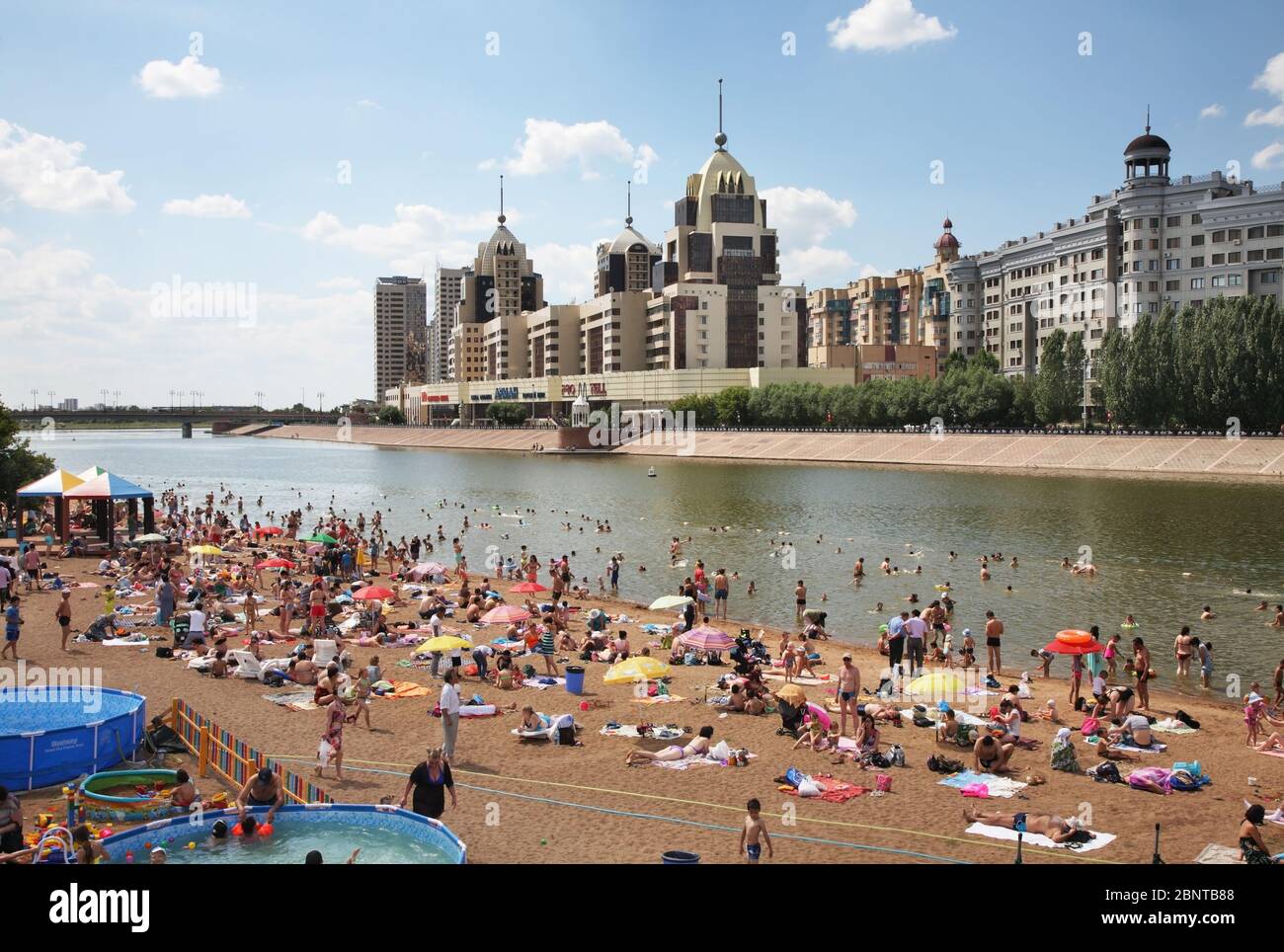 City beach and embankment of Ishim river in Astana. Kazakhstan Stock ...