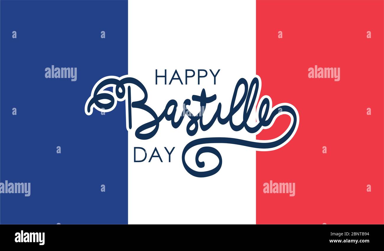 Happy bastille day lettering design on French flag over white ...
