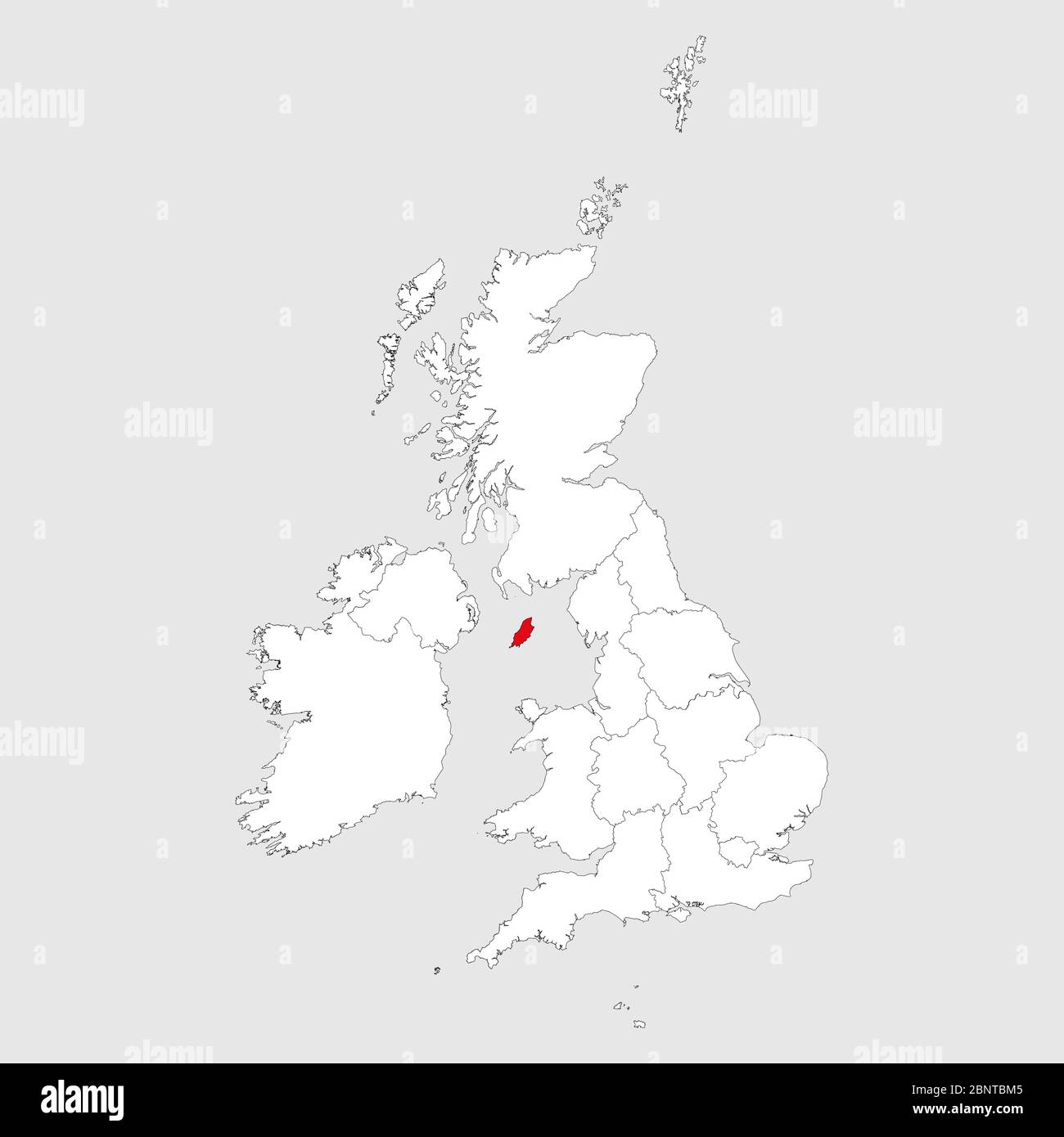 Isle of man map highlighted red on united kingdom political map. Light ...