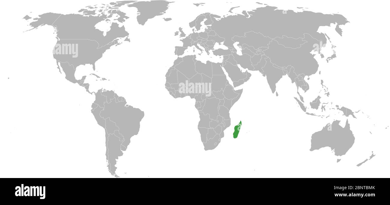 Madagascar highlighted green on world map. Asian country. Perfect for business concepts ...