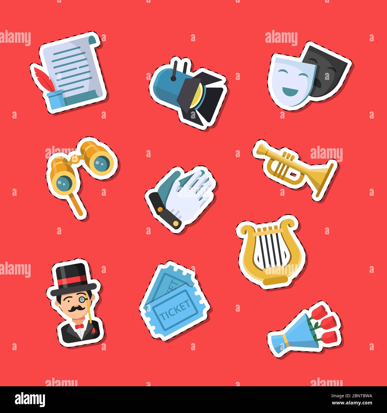 Vector flat theatre icons stickers set illustration Stock Vector Image ...
