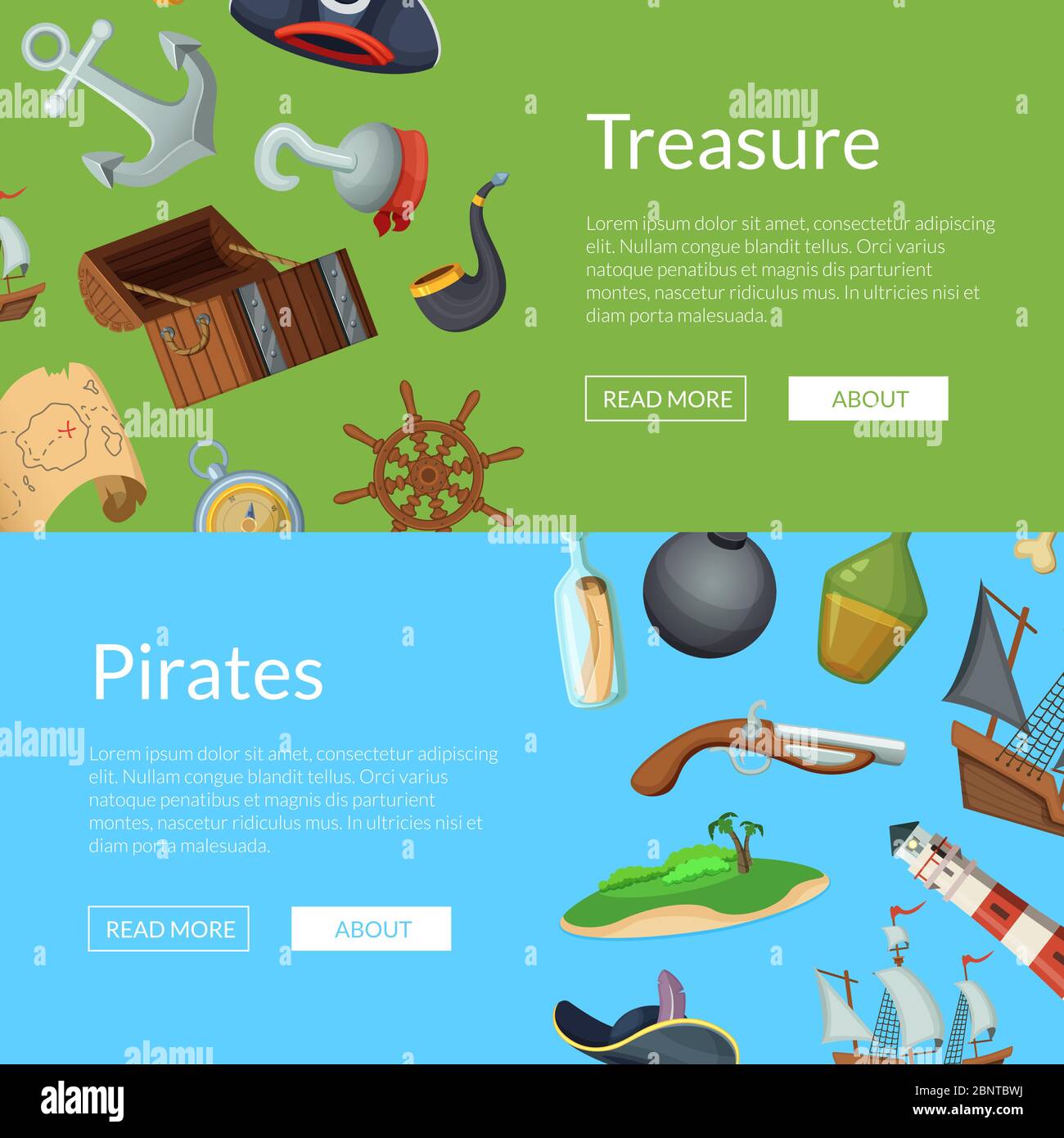 Vector cartoon sea pirates banner templates illustration Stock Vector ...