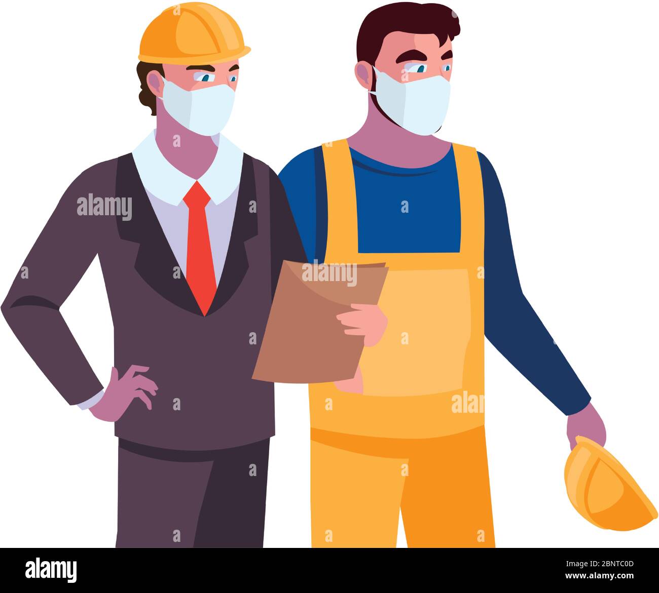men operators with masks and helmet vector illustration design Stock ...