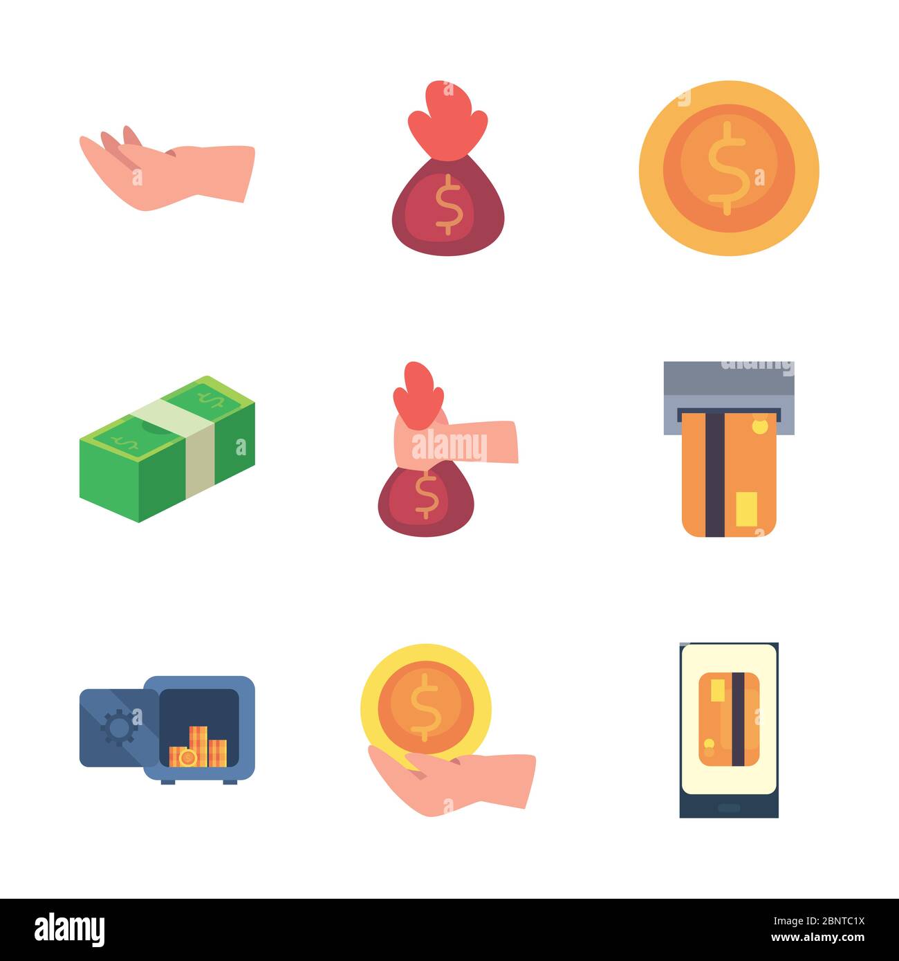 flat style icon set of money financial banking commerce and market ...