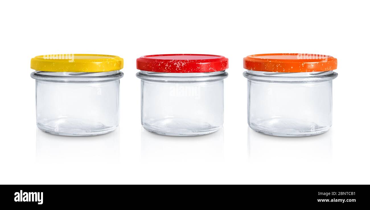 empty colorful glass jars isolated on a white background Stock Photo ...