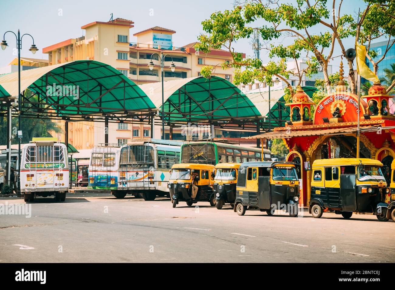Panaji, Goa, India - February 19, 2020: Buses And Auto Rickshaw Or Tuk ...