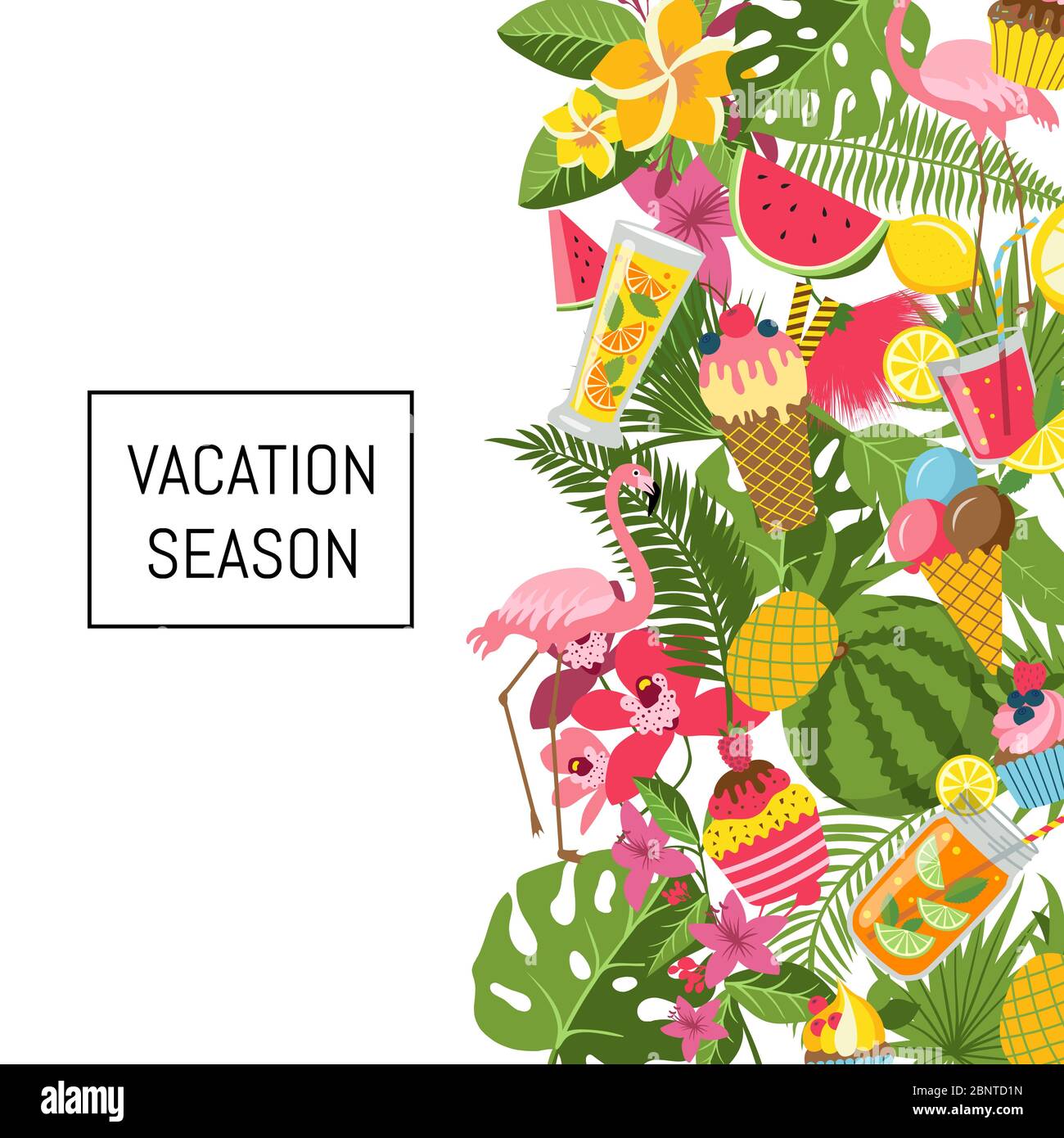 Summer cocktails, flamingo, palm leaves background with Stock Vector ...