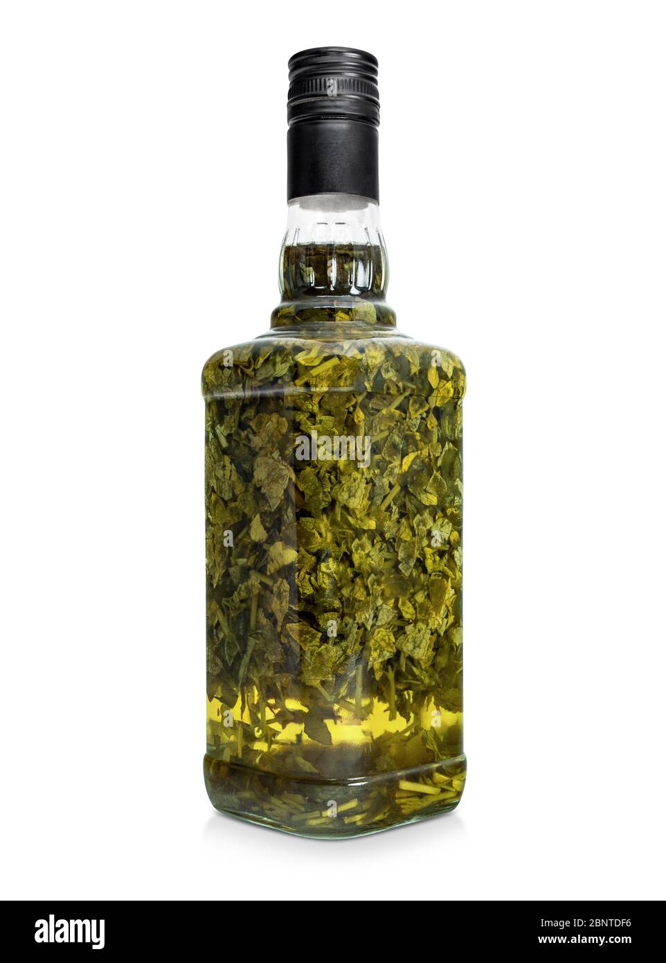 glass bottle of mint herb isolated on white background with shadow ...