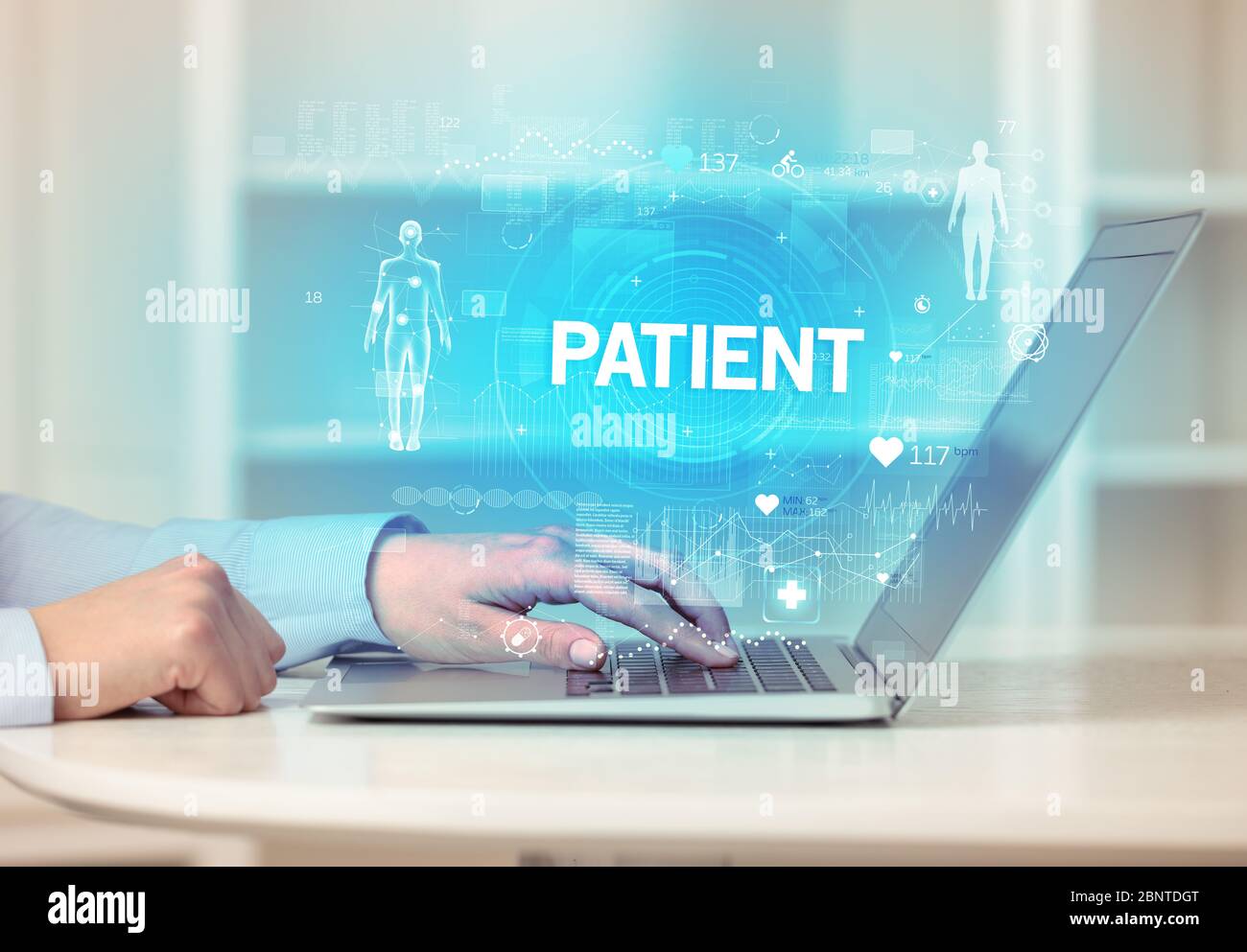 Doctor working a health check with PATIENT inscription, recording ...
