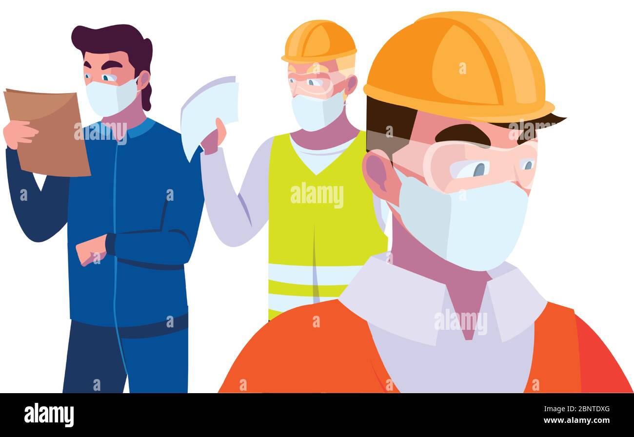 architec and operators wearing face masks vector illustration desing ...