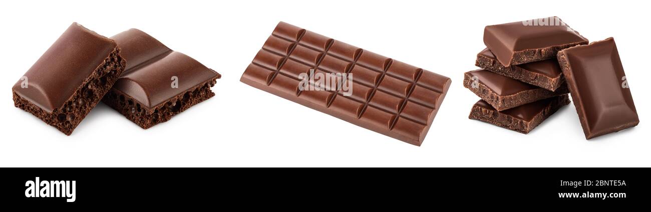 Small dark chocolate pieces isolated on white background with clipping ...