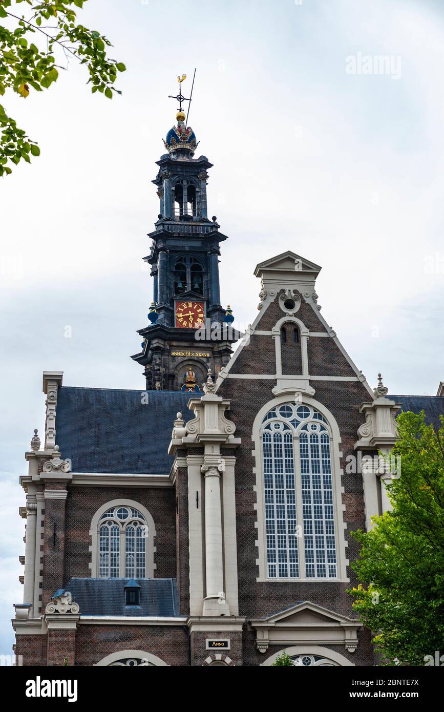 Facade and bell tower of the Westerkerk (Western) church located in the ...