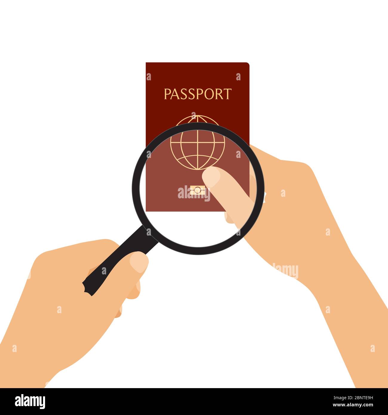 Flat design drawing illustration of hands holding biometric passport ...
