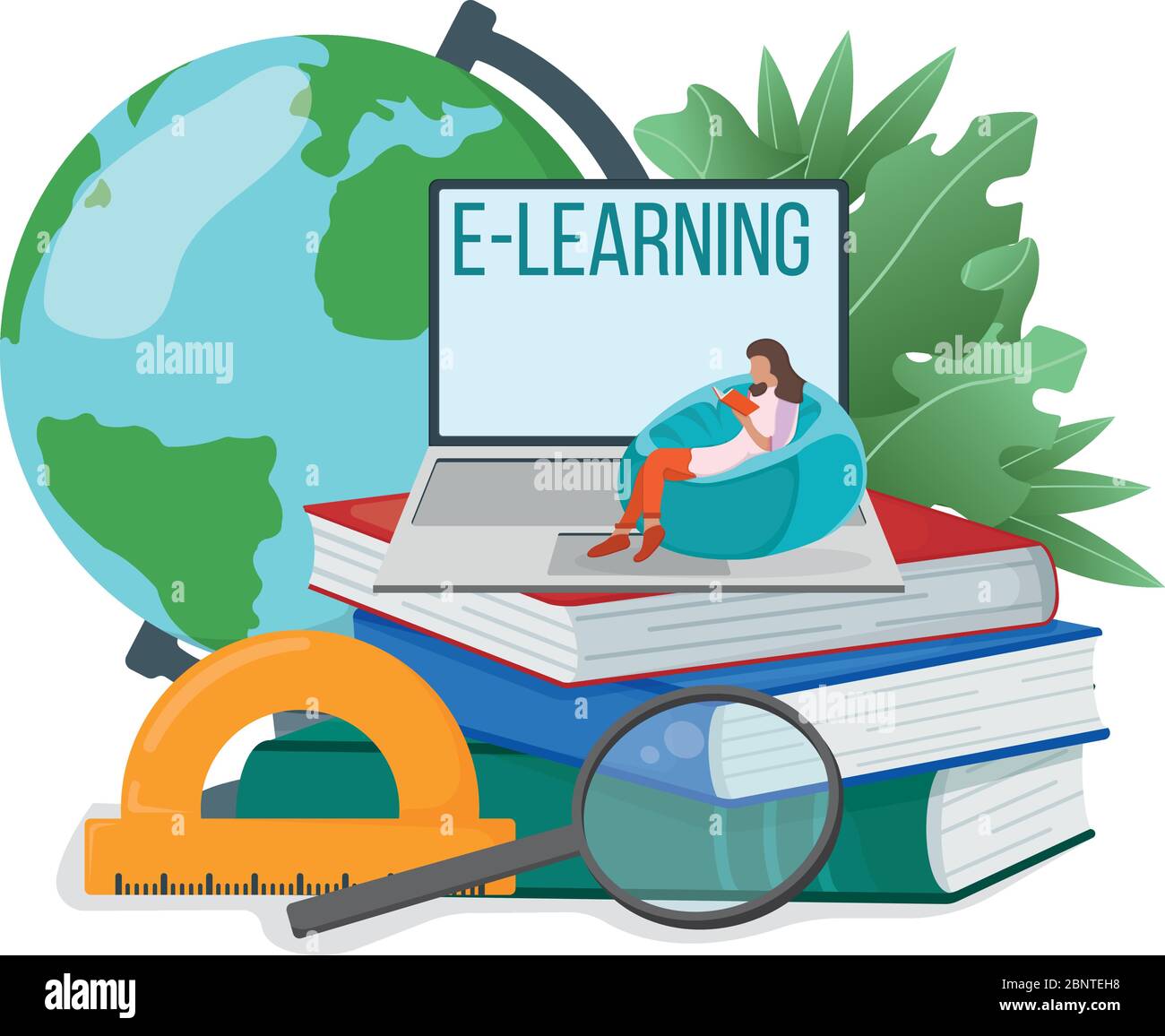 Concept online study, e learning modern technology isolated on white ...