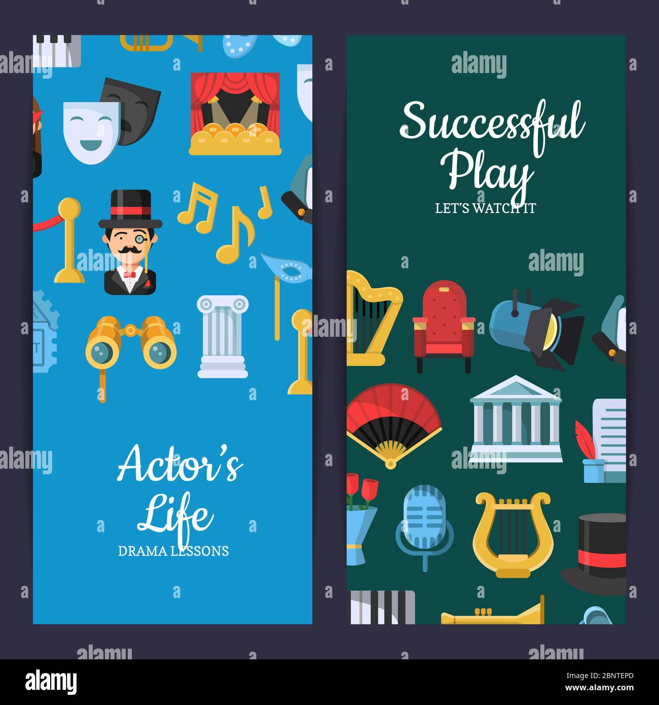 Vector flat theatre icons web banner templates illustration Stock ...