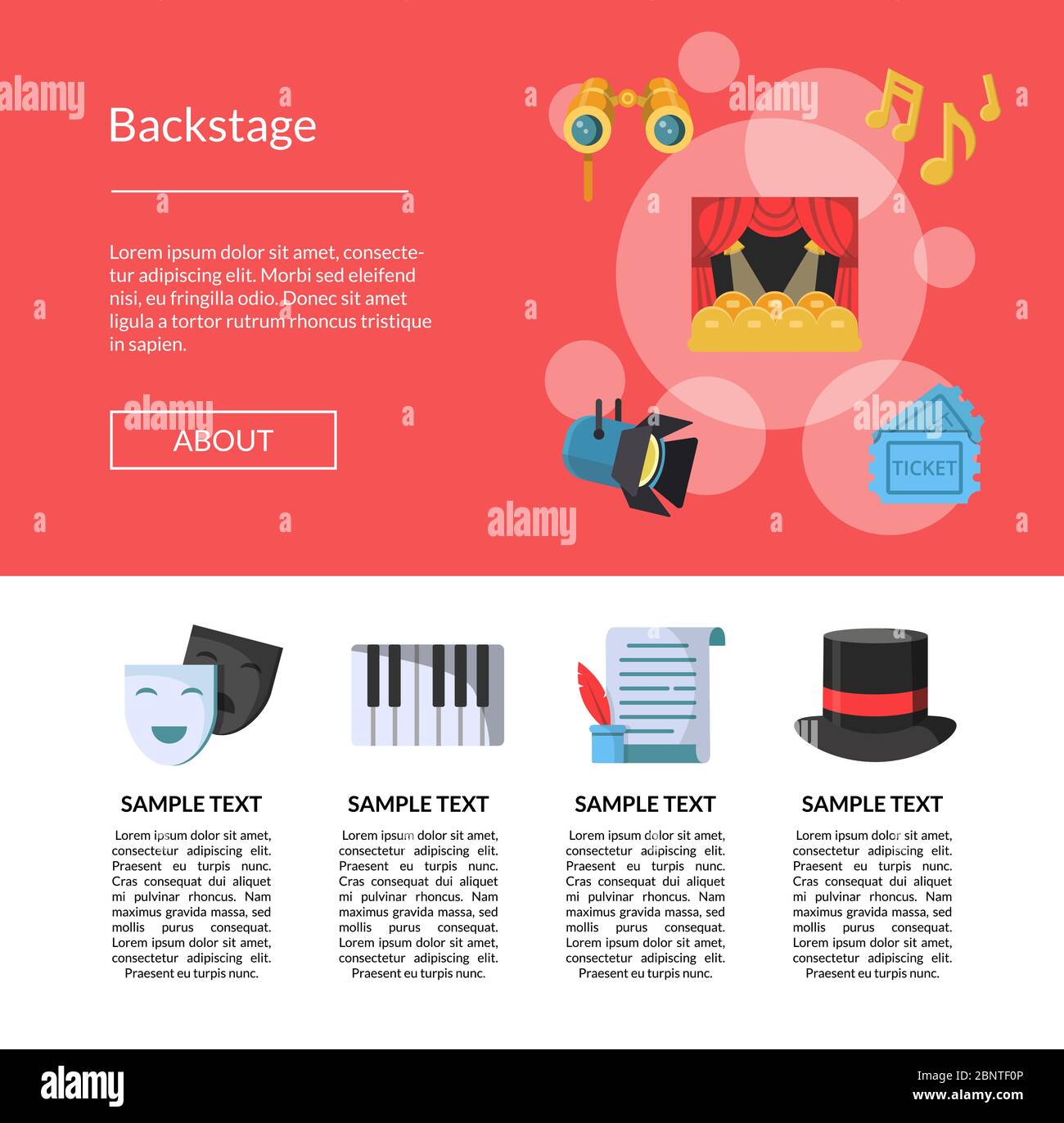 Vector flat theatre icons page template illustration Stock Vector Image ...