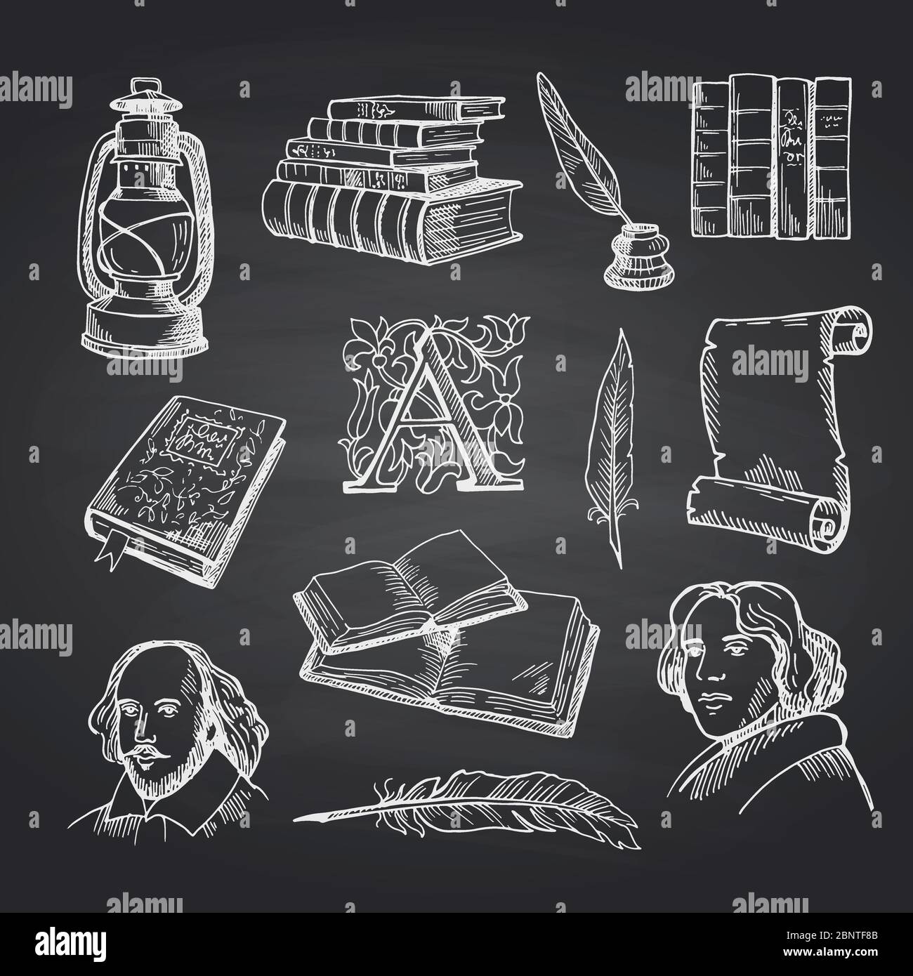 Vector hand drawn theatre set on black chalkboard Stock Vector Image ...