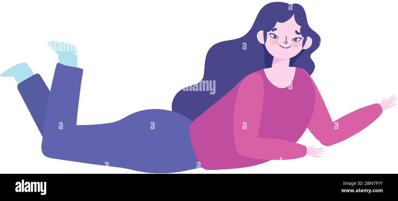 young woman lying on floor posing character isolated icon design vector ...
