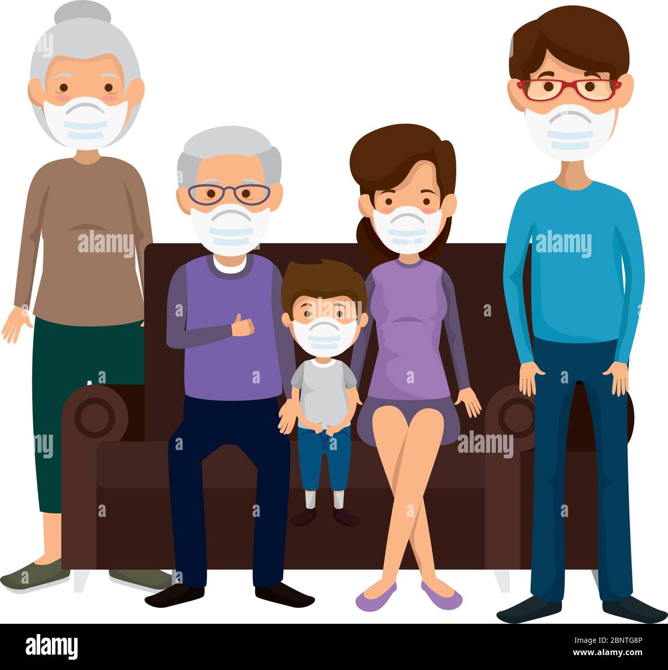 cute family using face mask watching tv Stock Vector Image & Art - Alamy