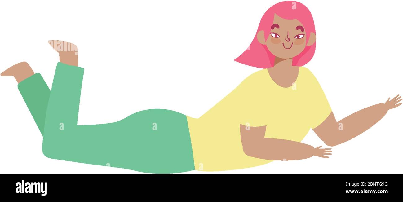 young woman lying on floor posing character isolated icon design vector ...