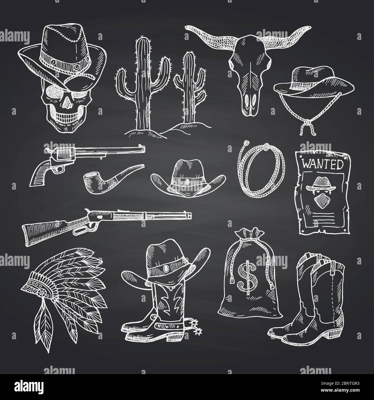 Vector hand drawn wild west cowboy set Stock Vector Image & Art - Alamy