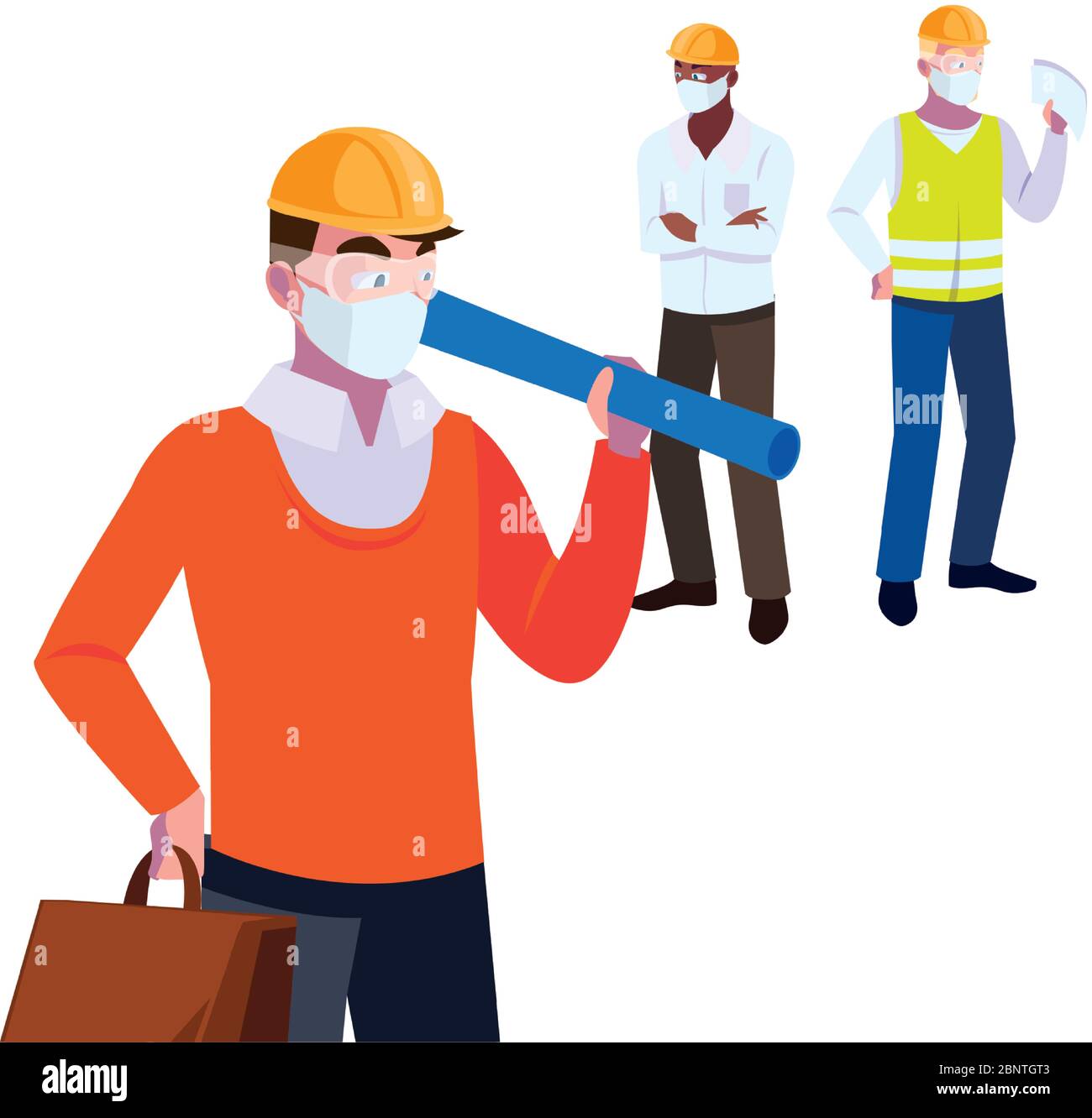 Industry operators wearing face masks at work vector illustration ...