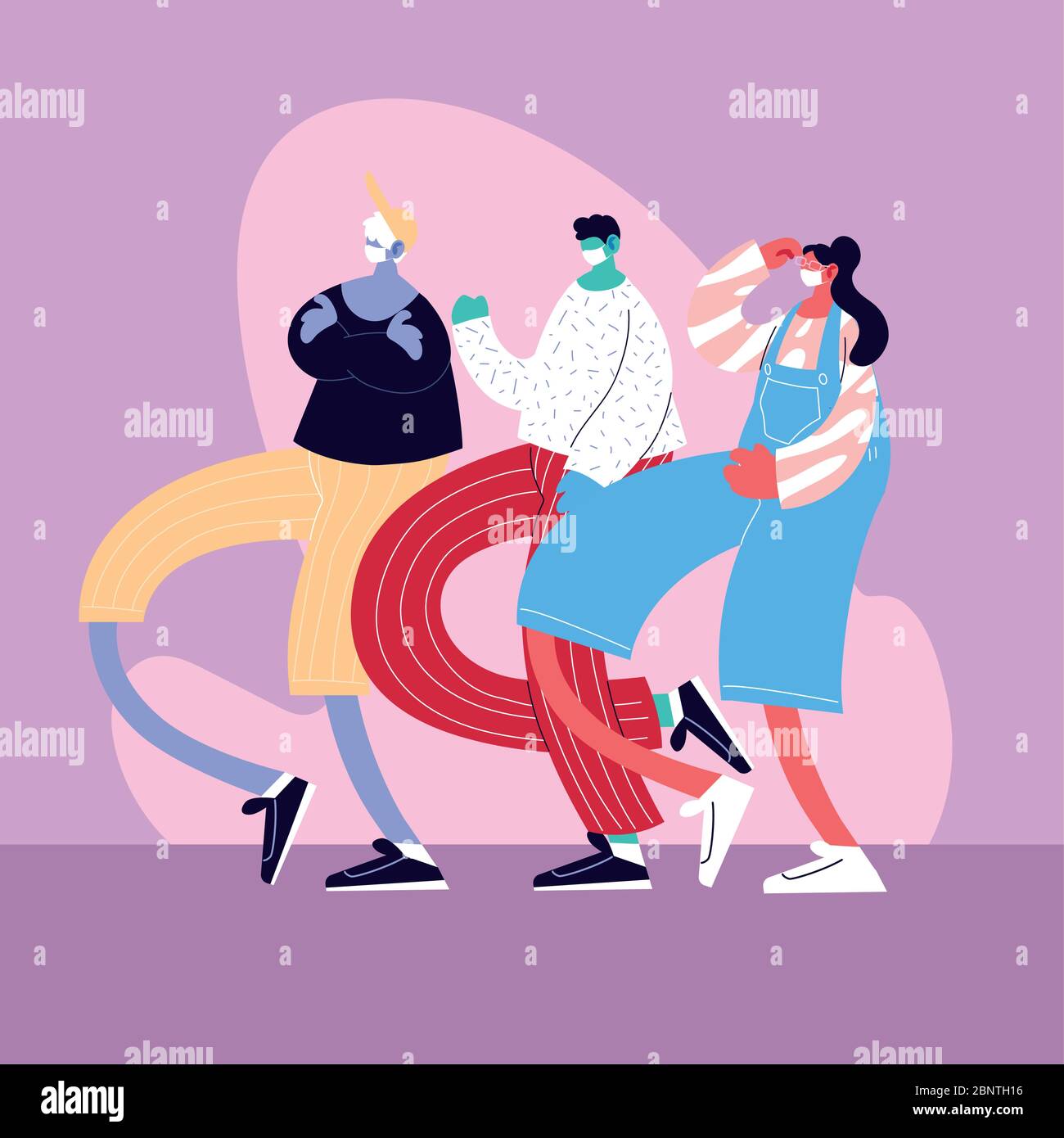 group people celebrating using face mask vector illustration design ...