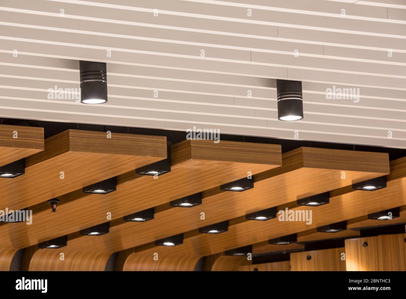 Installation of suspended ceilings and lighting Stock Photo - Alamy