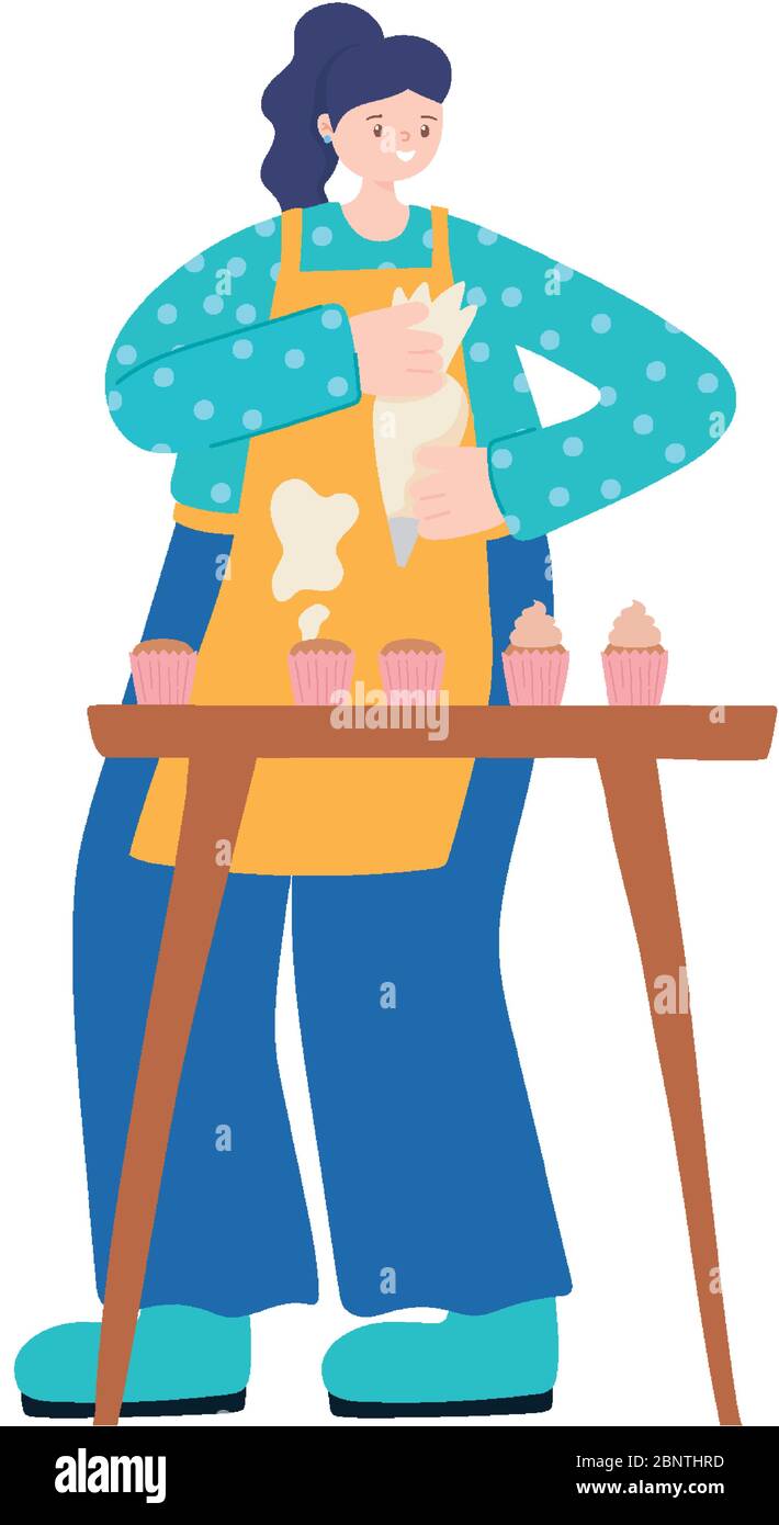 young woman making sweet pastry cakes isolated design vector ...