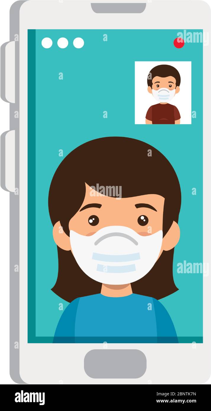 couple using face mask in video conference Stock Vector Image & Art - Alamy