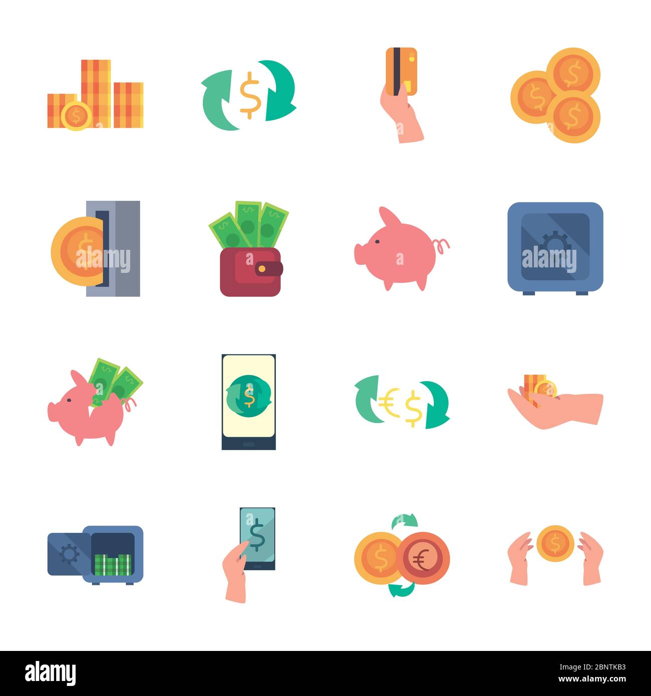 flat style icon set of money financial banking commerce and market ...