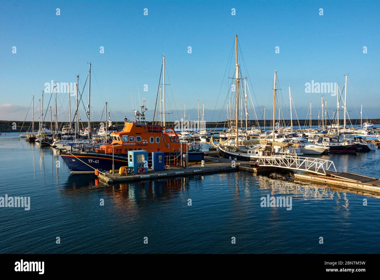 Holyhead Severn class lifeboat moored up in the marina at Holyhead on ...