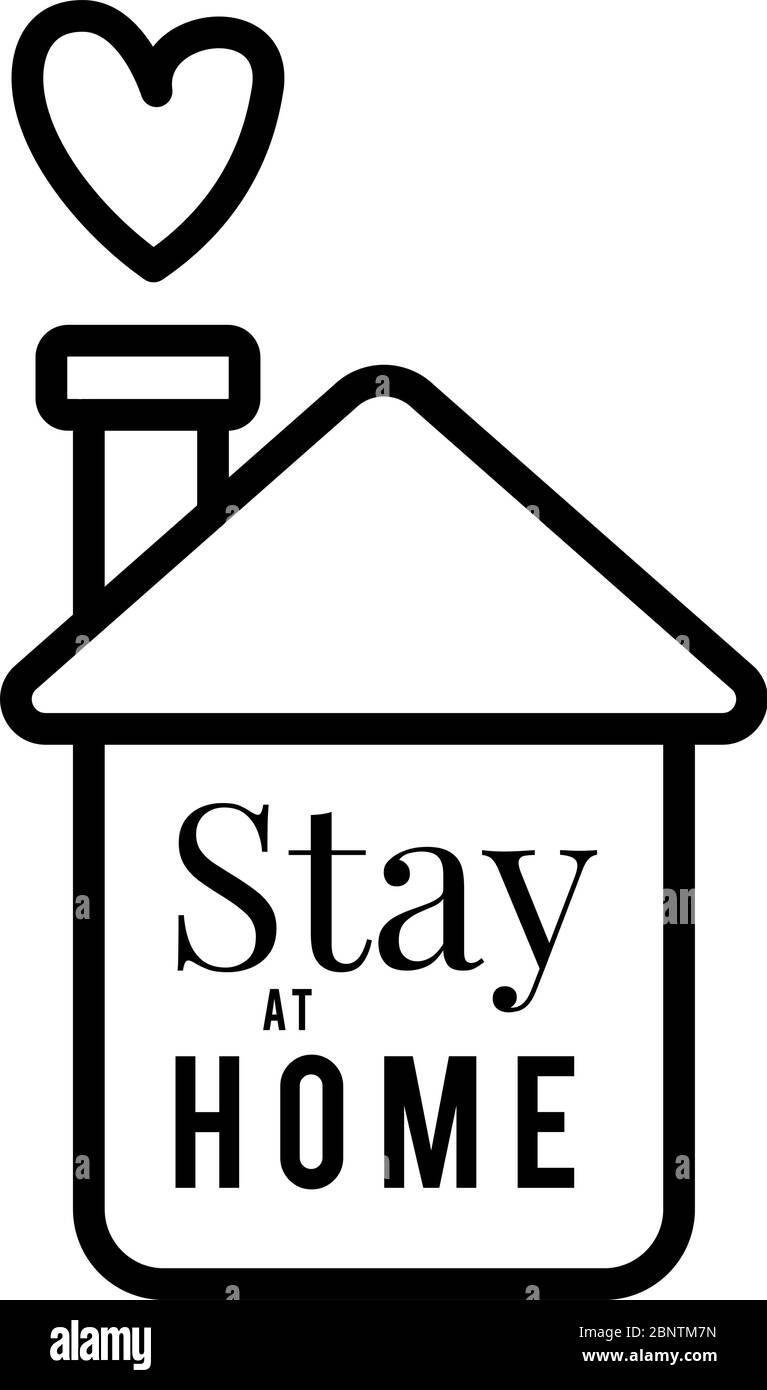 Stay at home text and house with heart vector design Stock Vector Image ...