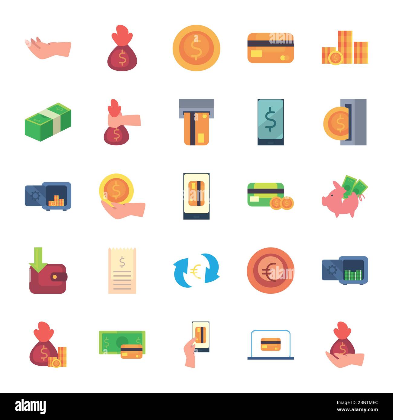 flat style icon set of money financial banking commerce and market ...