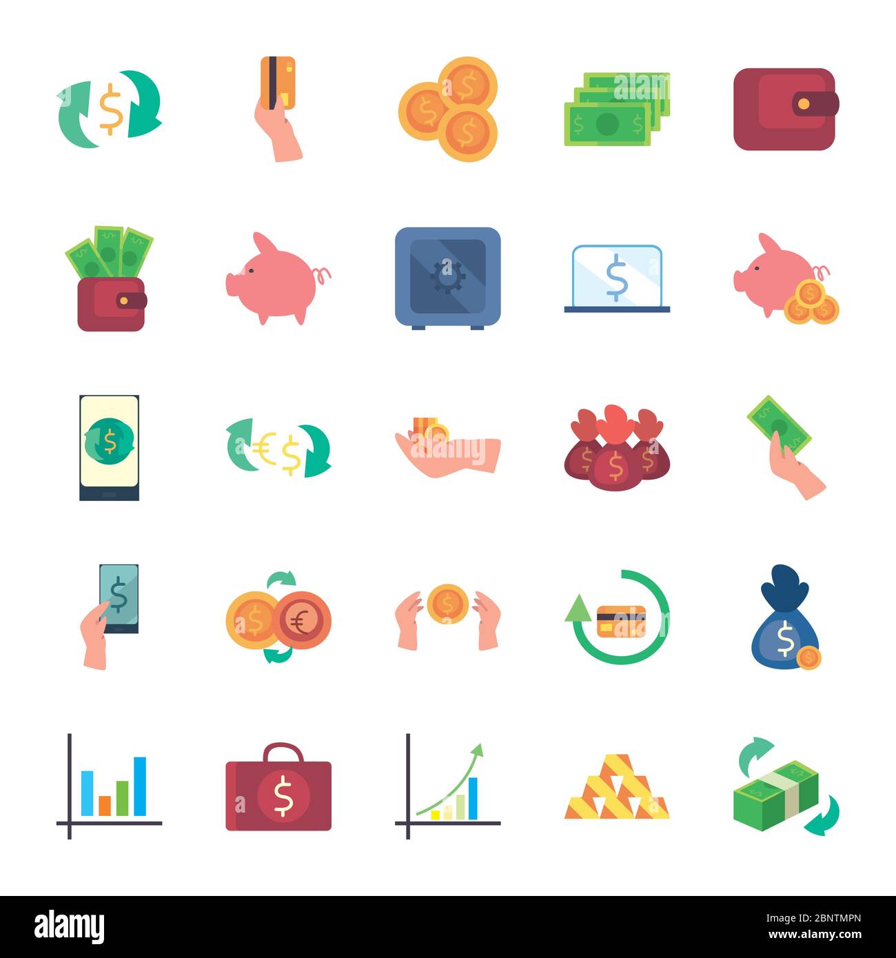 flat style icon set of money financial banking commerce and market ...
