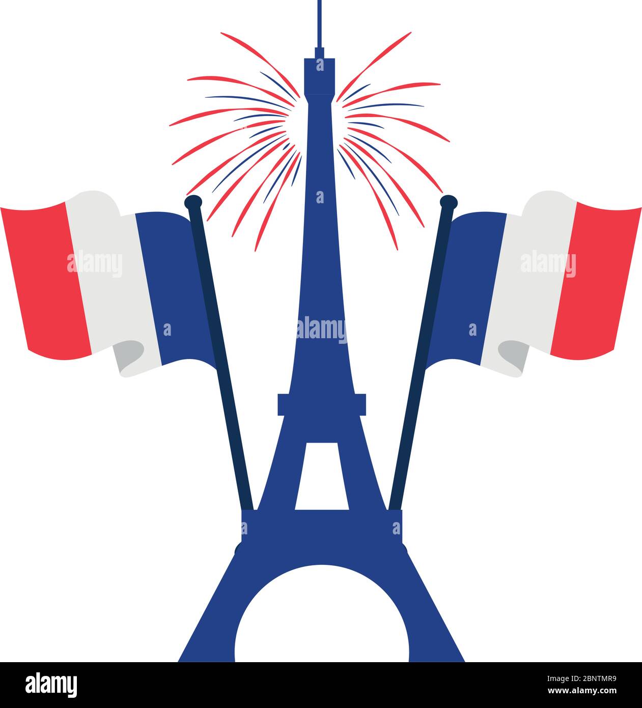 Bastille day concept, eiffel tower with fireworks and decorative france ...