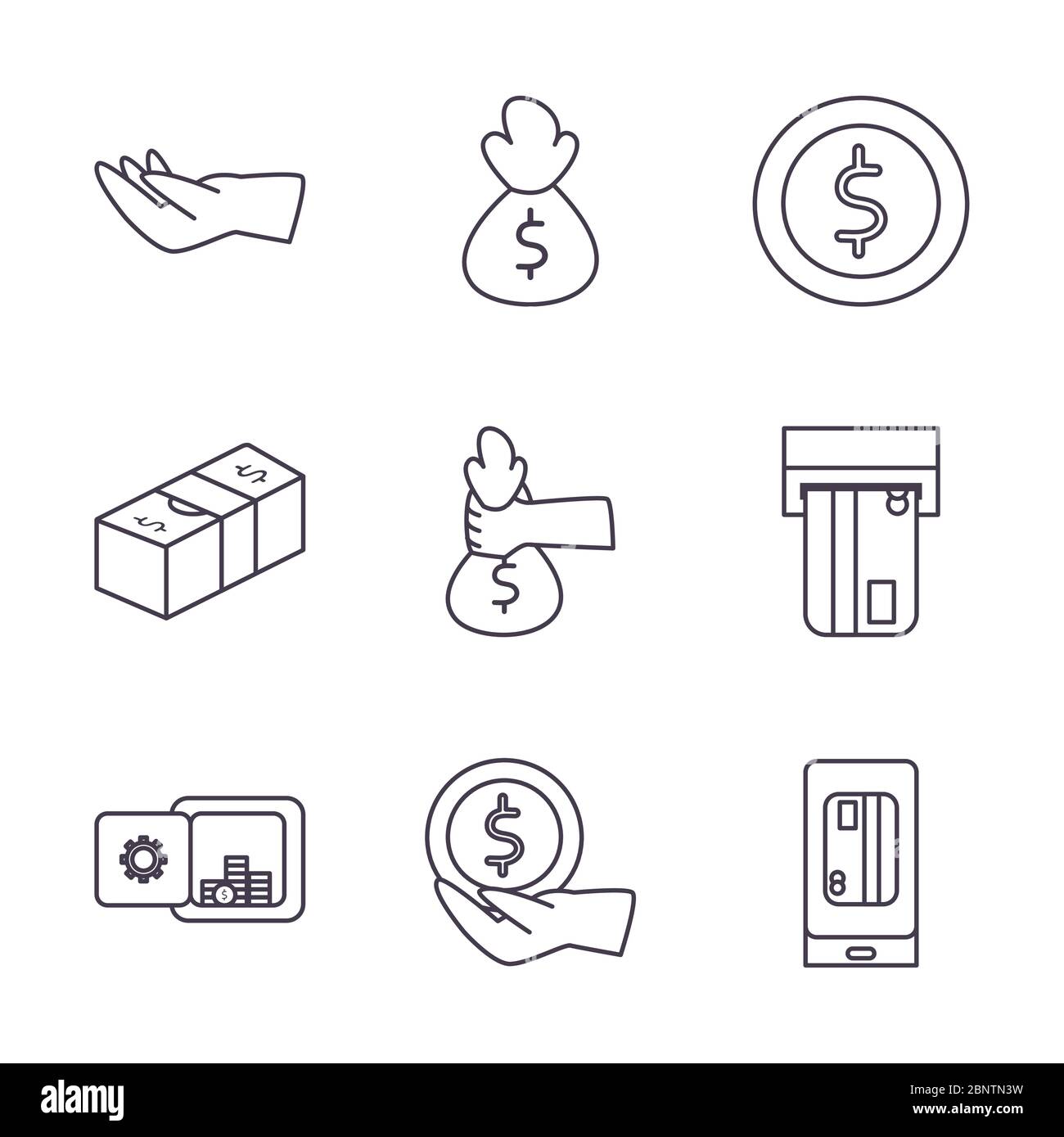 line style icon set of money financial banking commerce and market ...
