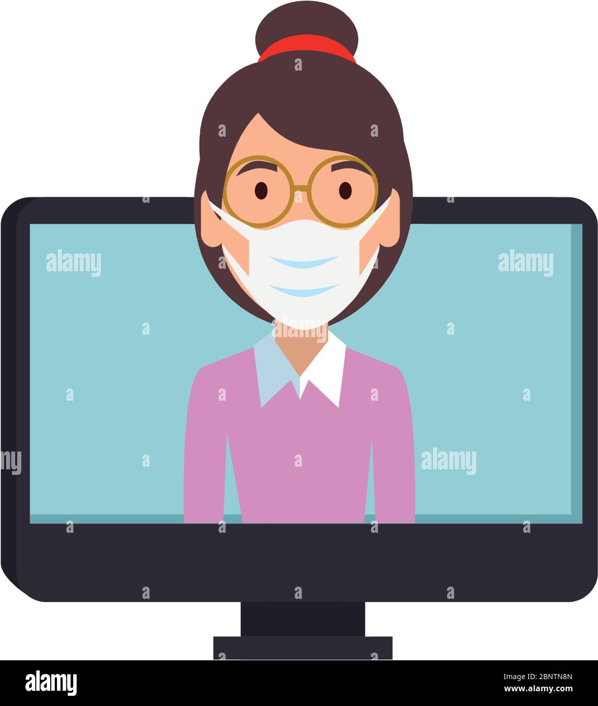 woman using face mask in laptop computer Stock Vector Image & Art - Alamy